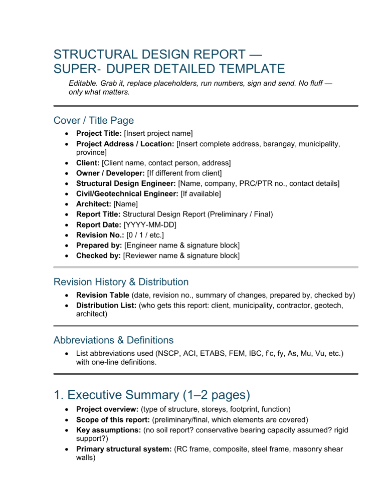 Structural Design Report Template | Detailed Engineering Guide