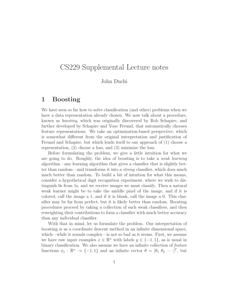 CS229 Supplemental Lecture Notes on Boosting