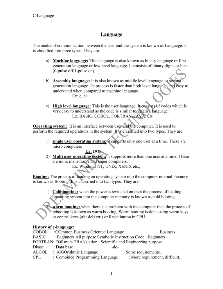 C Language Fundamentals: Programming, OS, Data Types & Booting Guide
