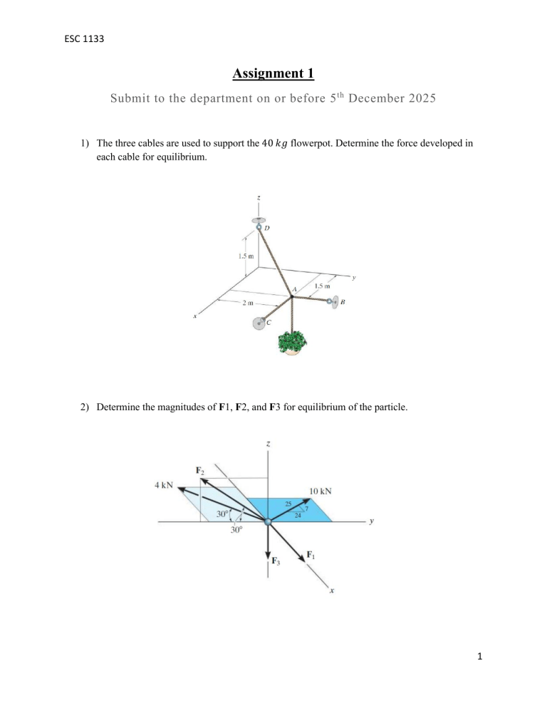 Engineering Statics Assignment: Equilibrium & Moments