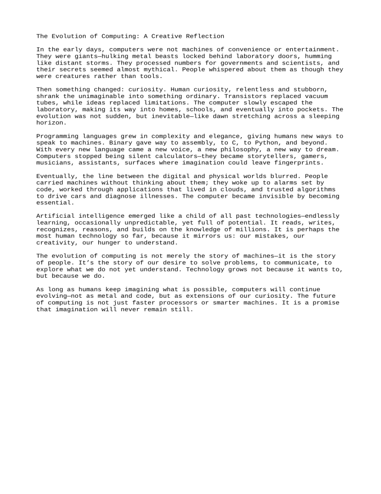 Evolution of Computing: A Creative Reflection