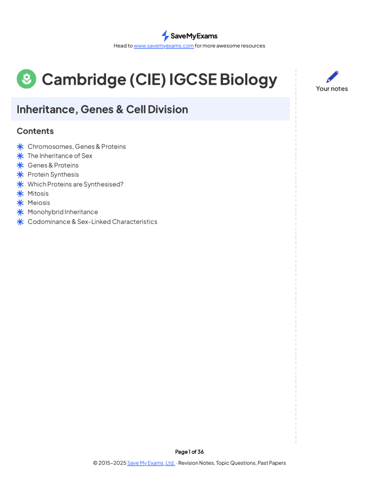 IGCSE Biology: Inheritance, Genes & Cell Division Revision Notes