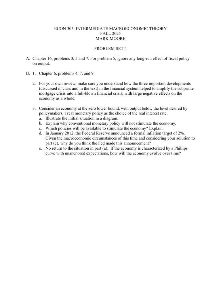 ECON 305 Intermediate Macroeconomic Theory Problem Set 4