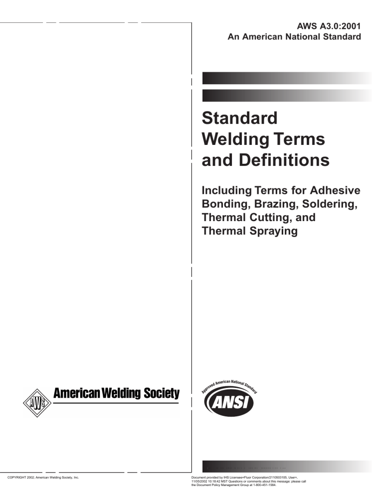 AWS A3.0:2001 Standard Welding Terms & Definitions | Brazing, Soldering