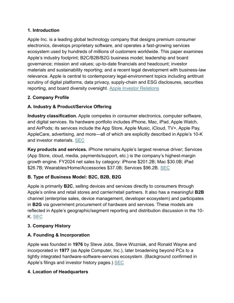 Apple Inc. Company Analysis: Business Model, Financials & Legal Landscape