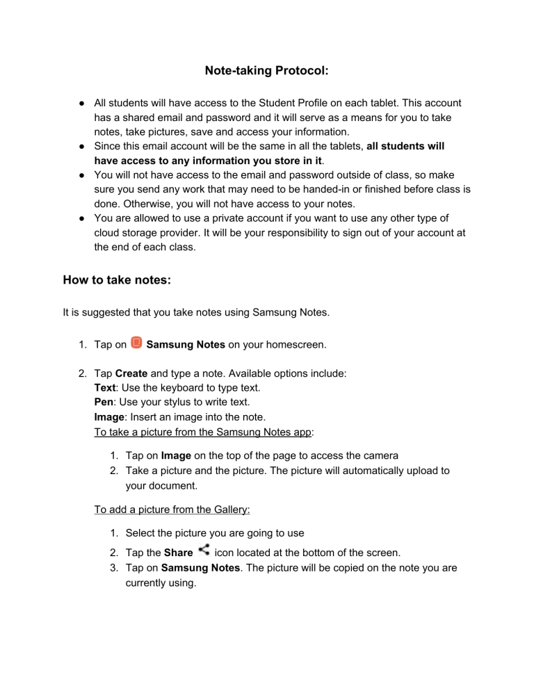 Note-taking Protocol: Samsung Notes Guide for Students on Tablets