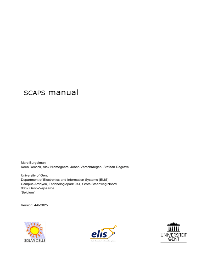 SCAPS Manual: Solar Cell Simulation, Physics & Device Modeling Guide