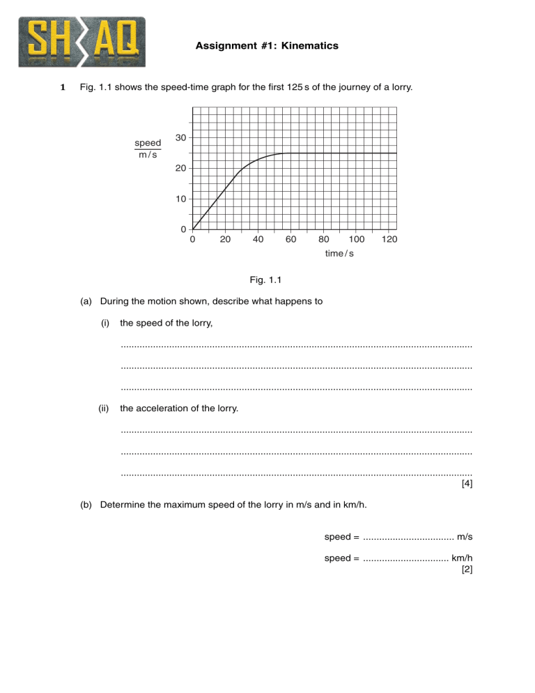 Kinematics Physics Assignment: Speed, Acceleration, Force Problems
