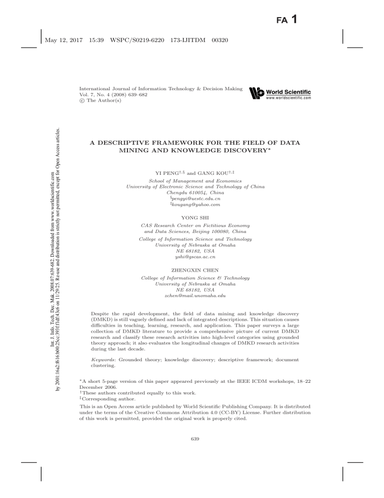 Descriptive Framework for Data Mining & Knowledge Discovery Field