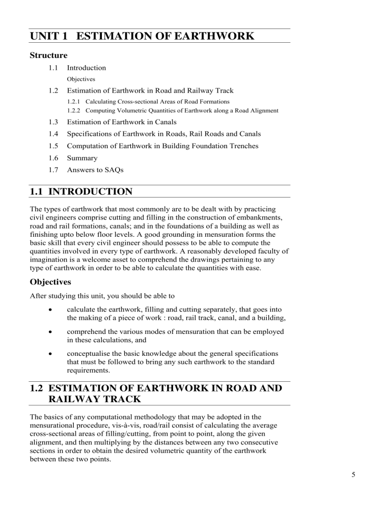 Earthwork Estimation: Road, Rail, Canal, Foundation Calculations