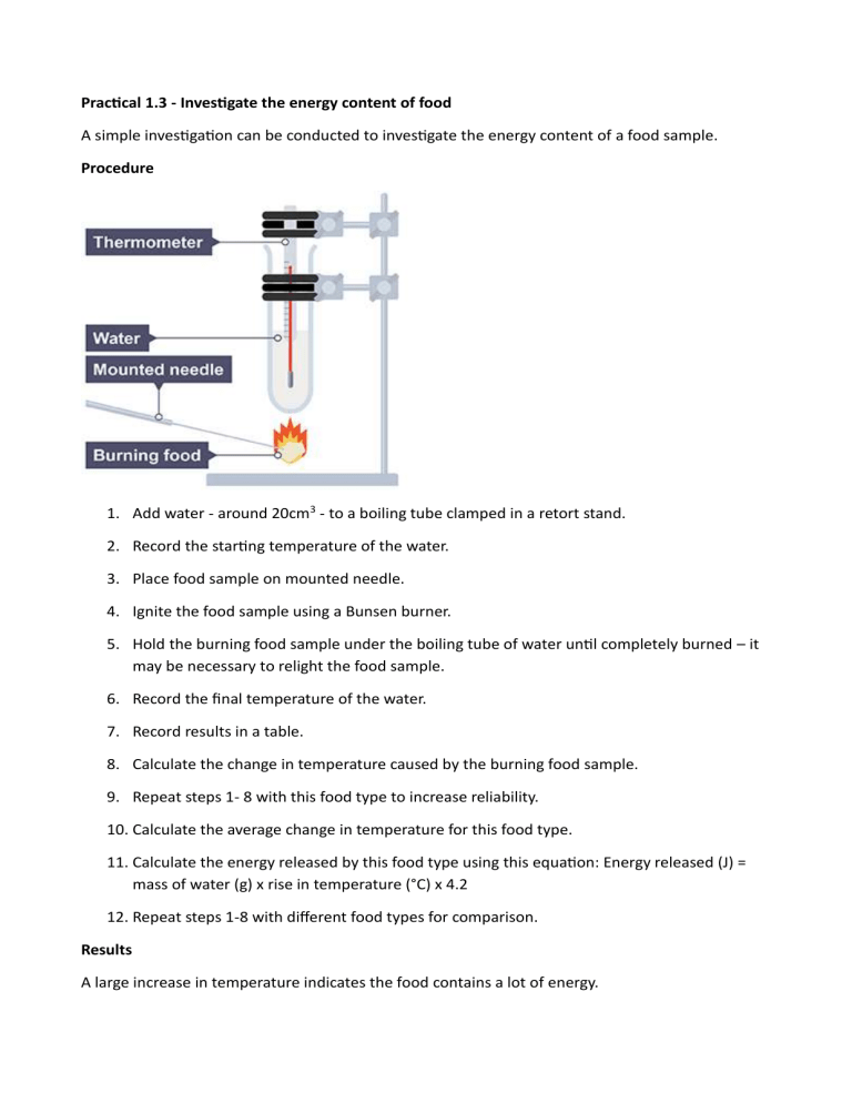 Investigate Food Energy Content: Practical Lab Guide & Procedure