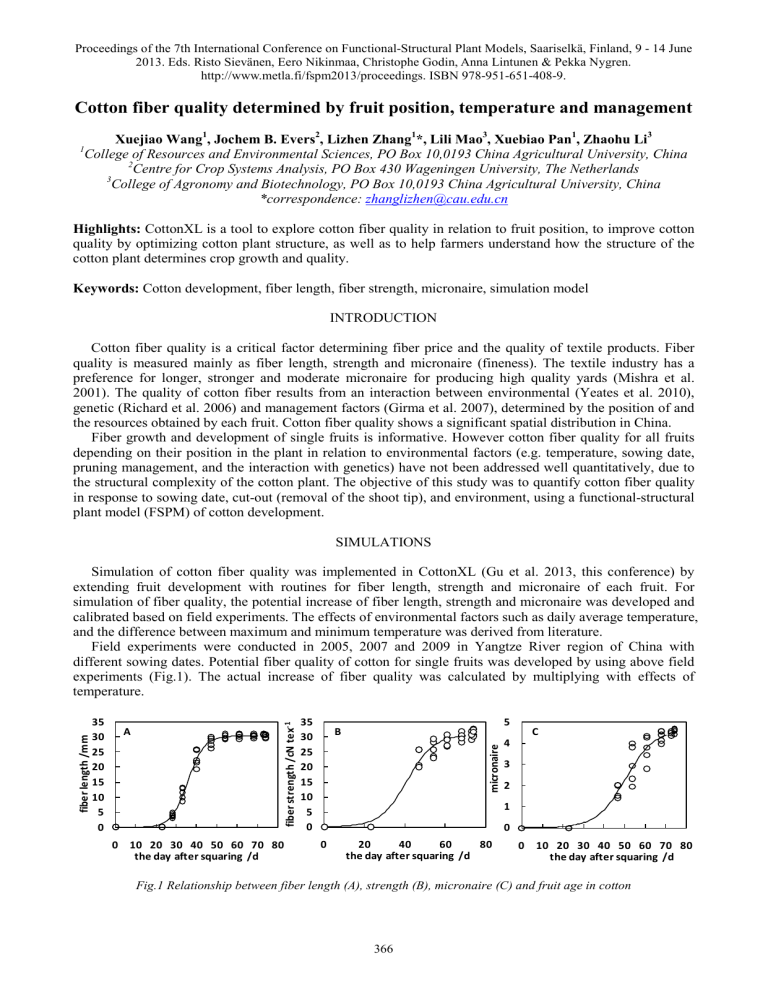 Cotton Fiber Quality: Fruit Position, Temperature & Management Simulation
