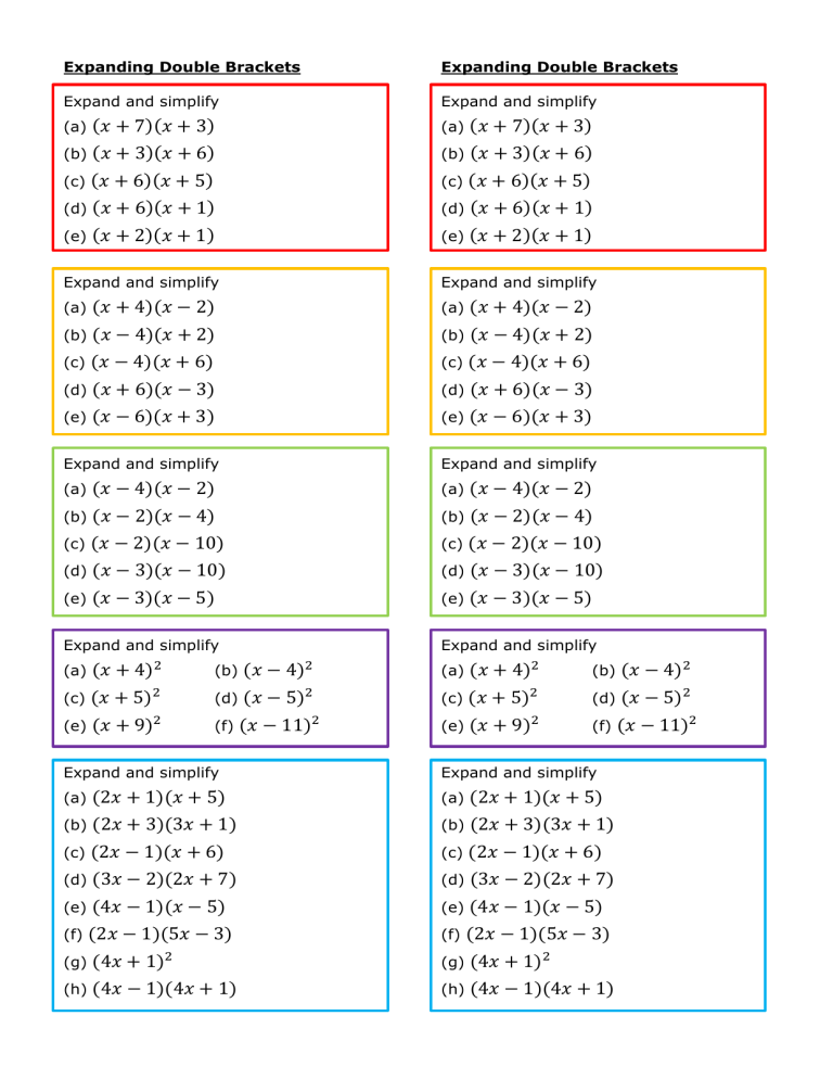 Expanding Double Brackets: Algebra Practice Worksheet