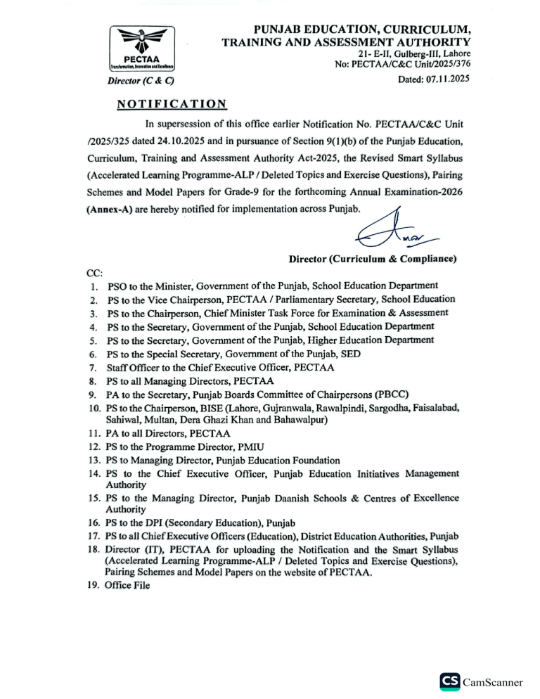 فزکس 9 سمارٹ سلیبس ALP 2025-26 - پنجاب ایجوکیشن اتھارٹی