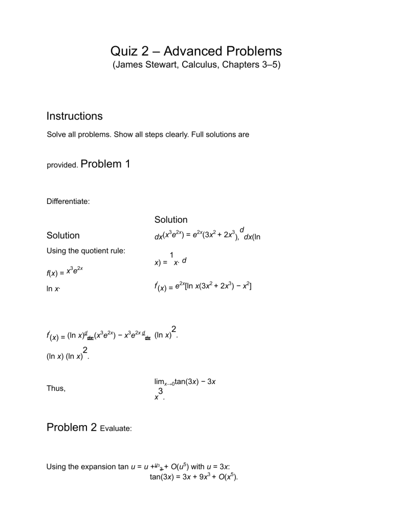 Advanced Calculus Quiz 2: Problems & Solutions