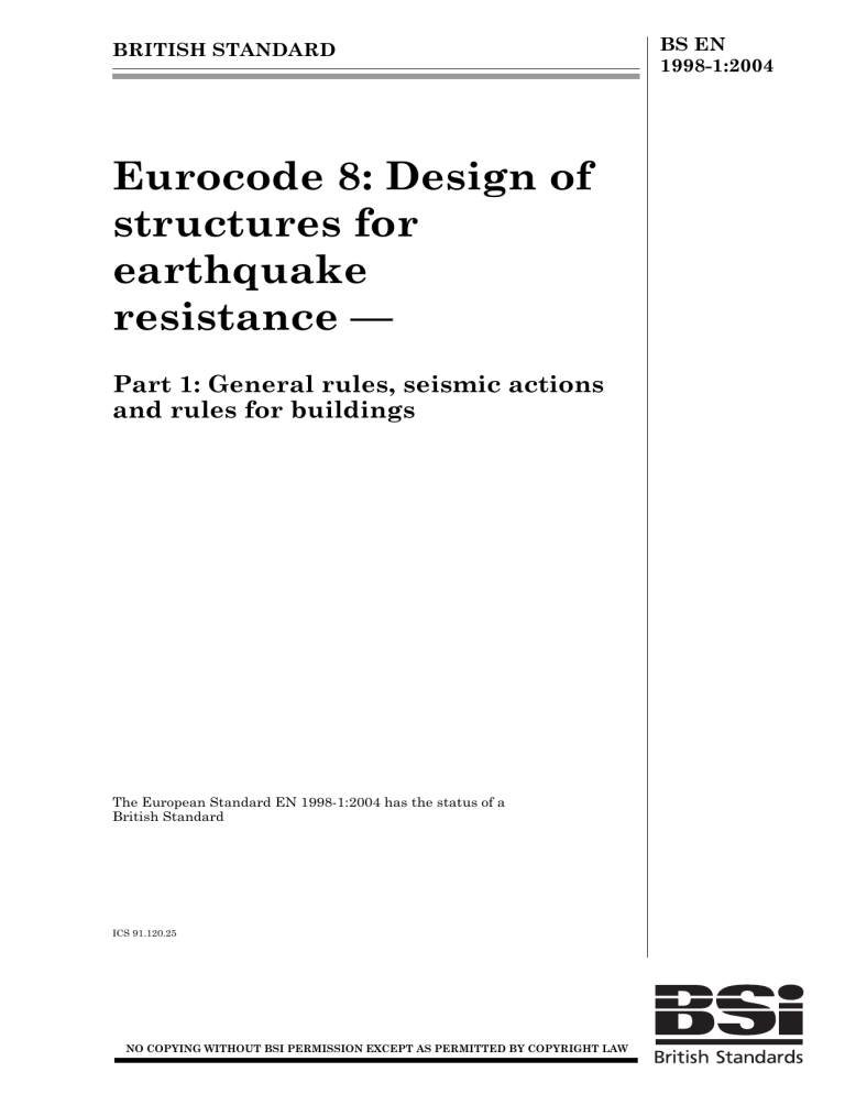 Eurocode 8 Part 1: Earthquake Resistance Design for Buildings