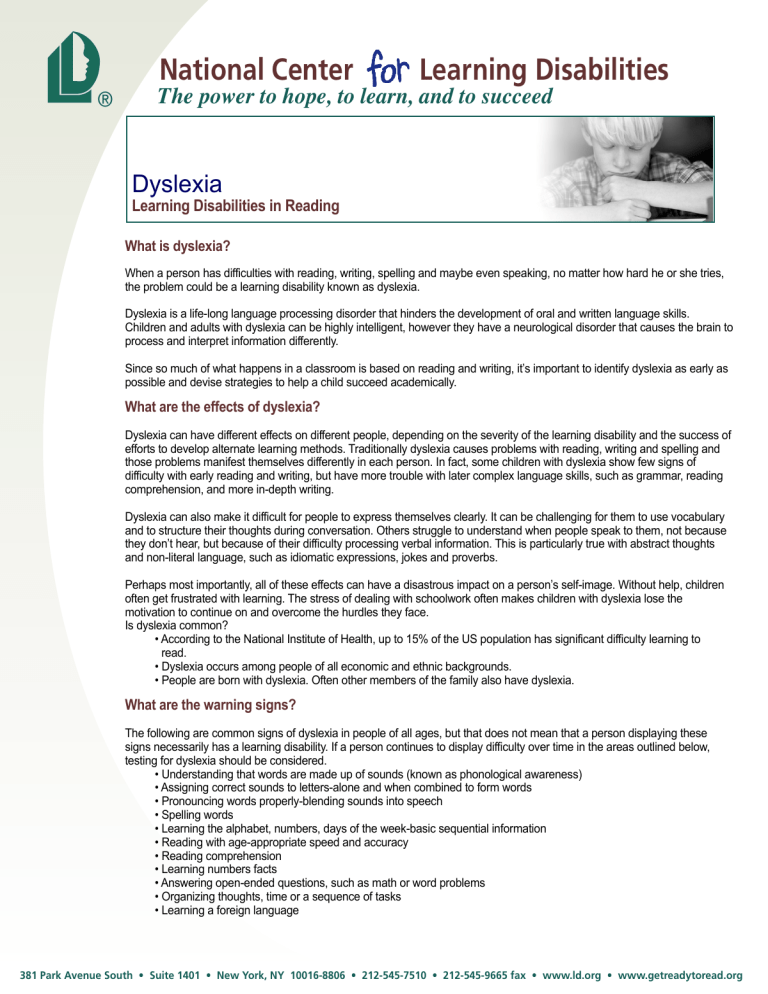Dyslexia: Learning Disabilities in Reading - NCLD Guide