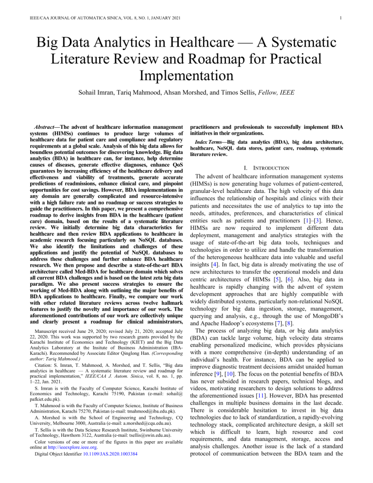 Big Data Analytics in Healthcare: Review & Roadmap for Implementation