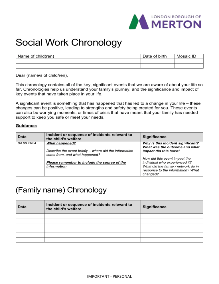 Social Work Chronology Template & Guidance | London Borough of Merton