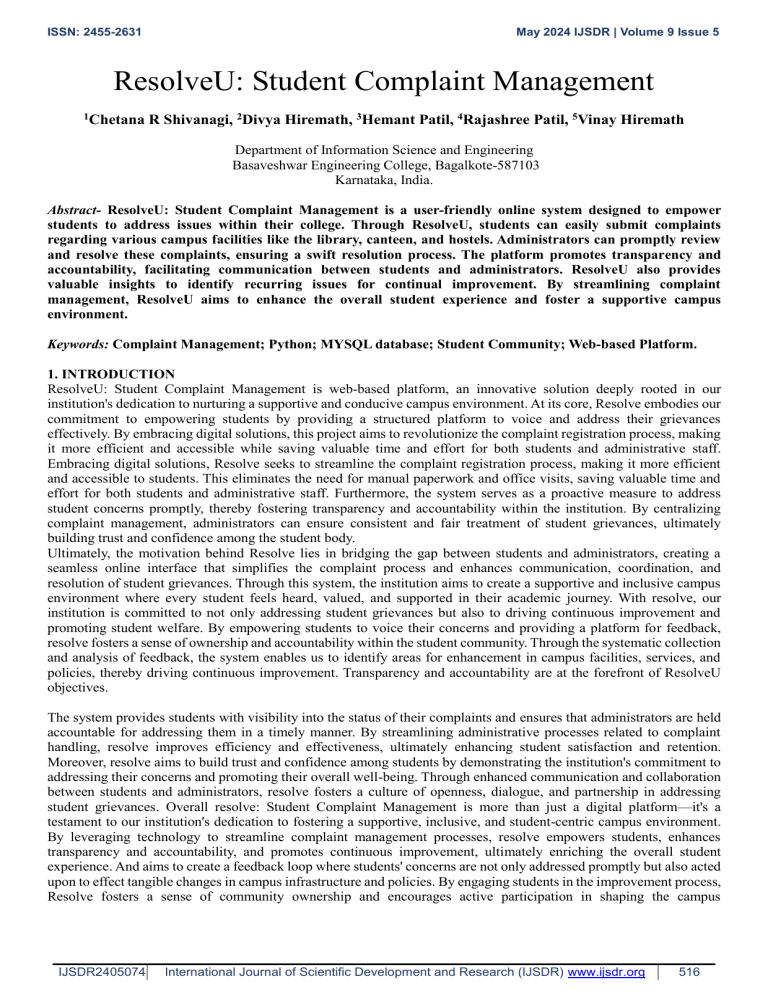 ResolveU: Student Complaint Management System