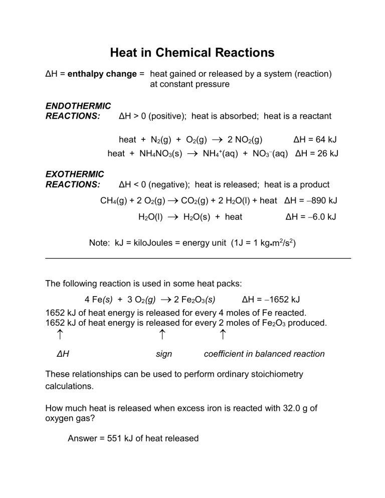 Heat in Chemical Reactions