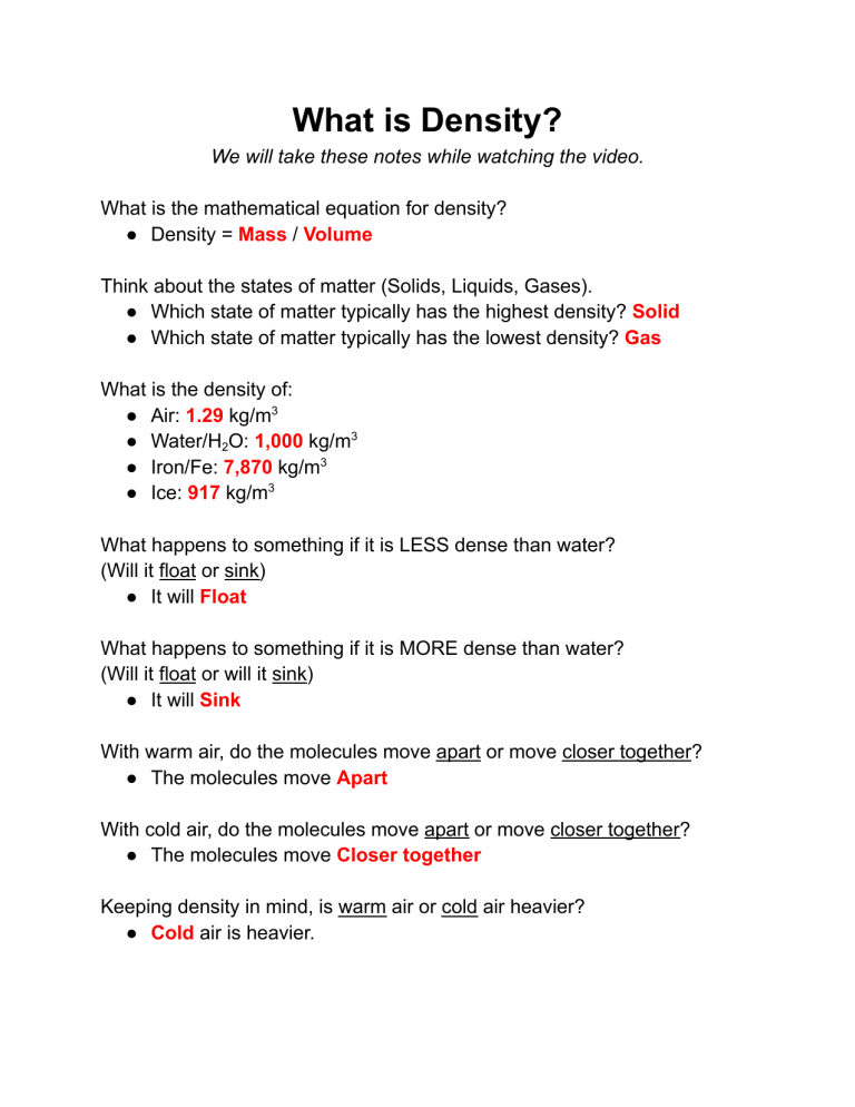 A.K. Density Notes
