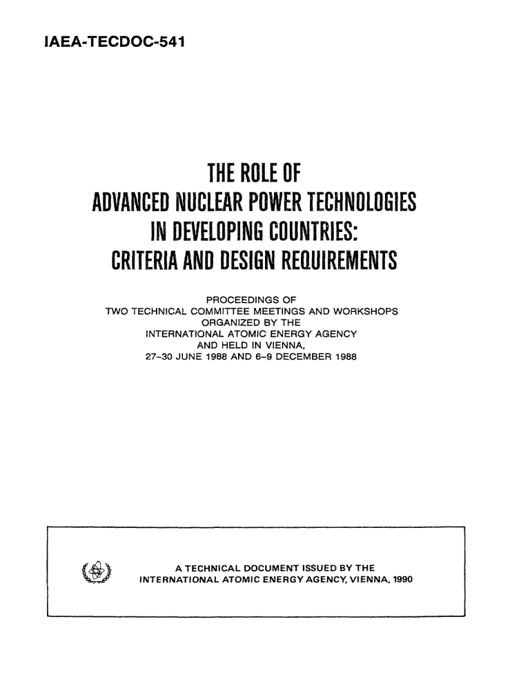 IAEA TECDOC-541: Advanced Nuclear Power in Developing Countries