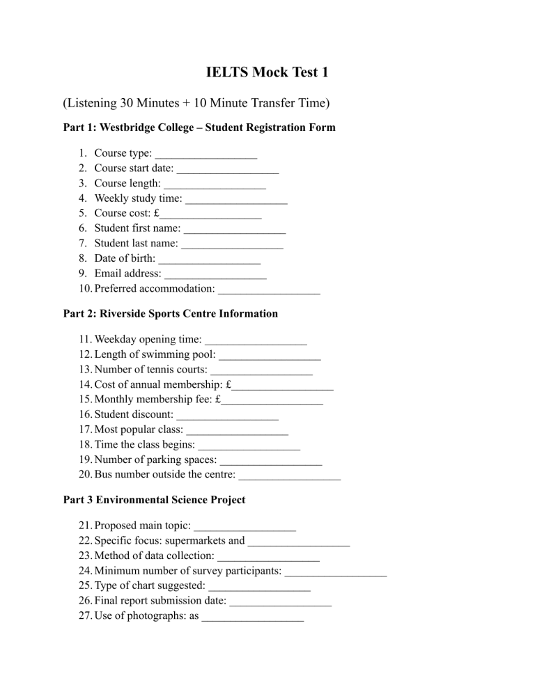 IELTS Mock Test 1: English Language Practice & Exam Preparation