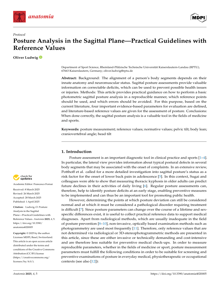 Posture analysis with reference values