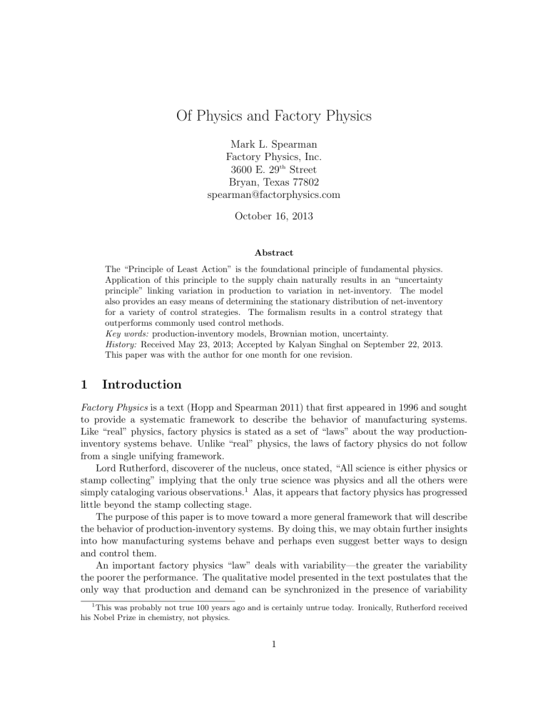 Of Physics and Factory Physics: Applying Least Action to Supply Chains