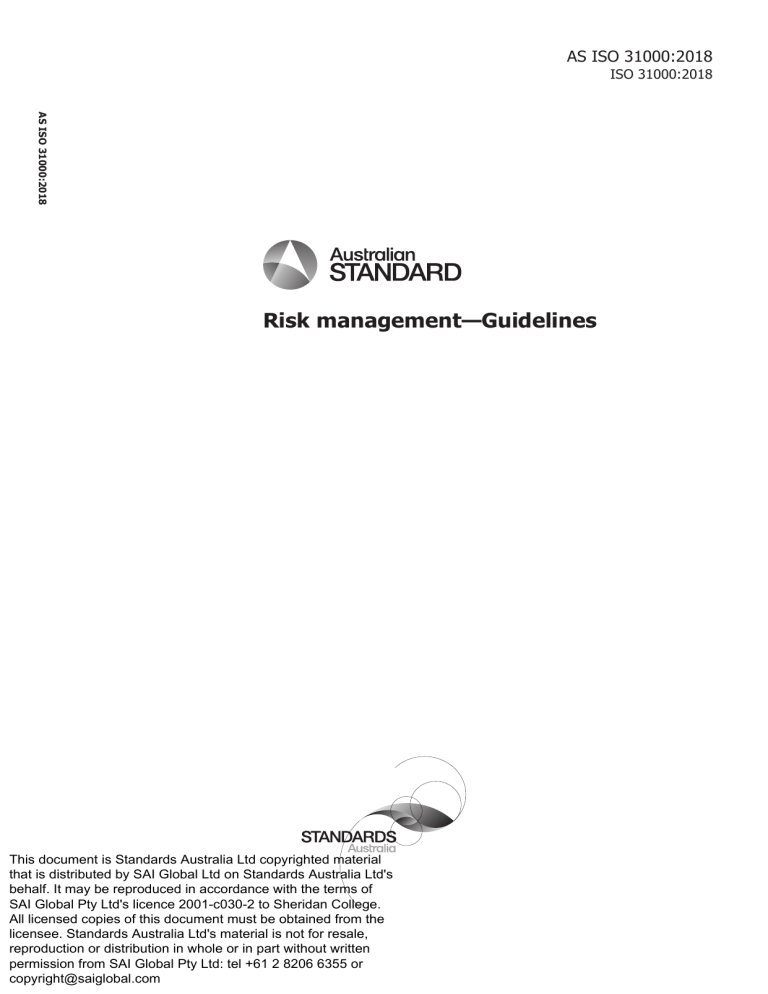 AS ISO 31000:2018 Risk Management Guidelines