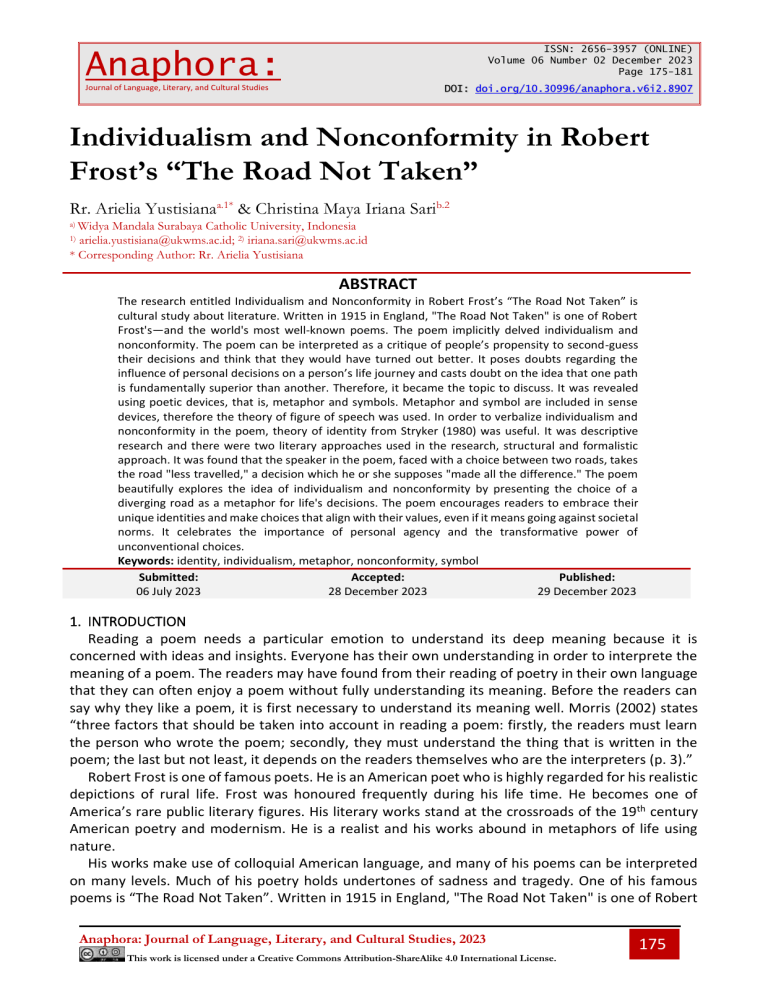 Individualism and Nonconformity in Robert Frost's "The Road Not Taken"
