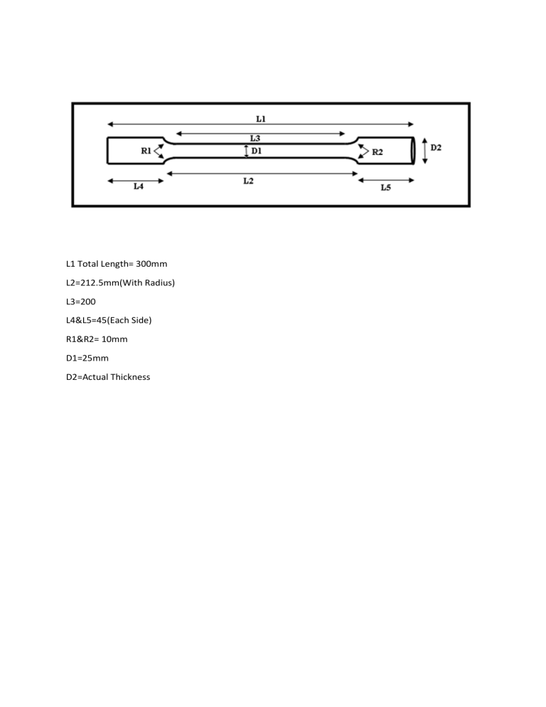 Engineering Specimen Dimensions: L1, L2, L3, D1, R1 Details
