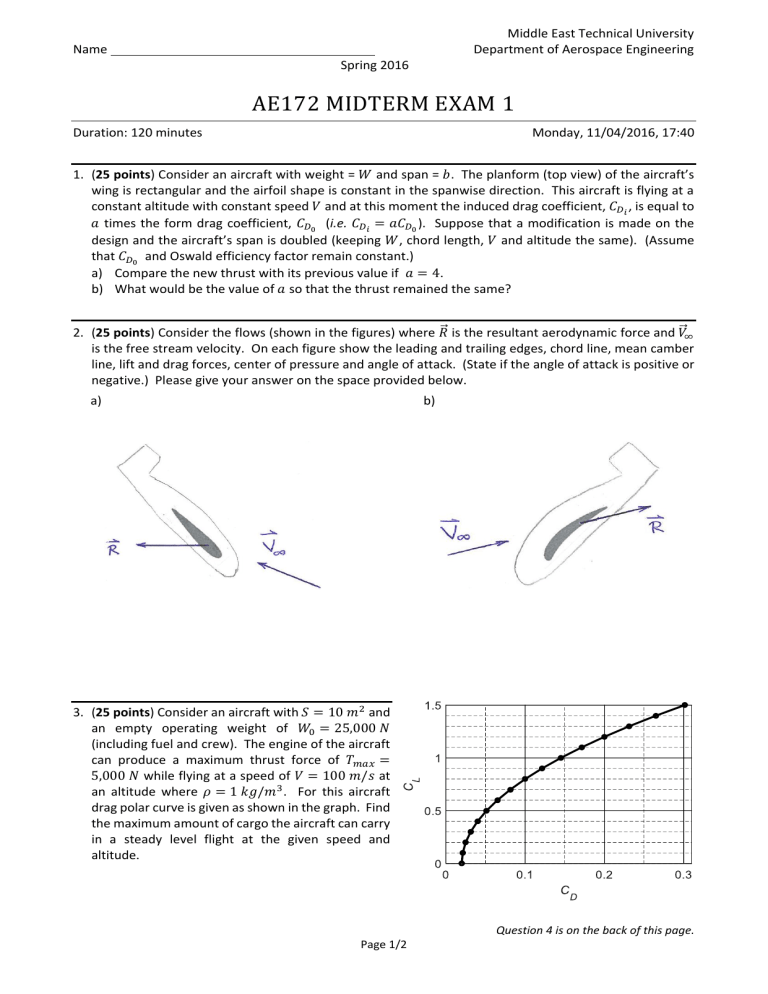 AE172 Midterm Exam 1: Aerospace Engineering Questions