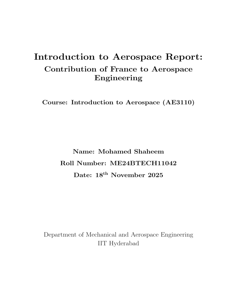 France's Contribution to Aerospace Engineering Report