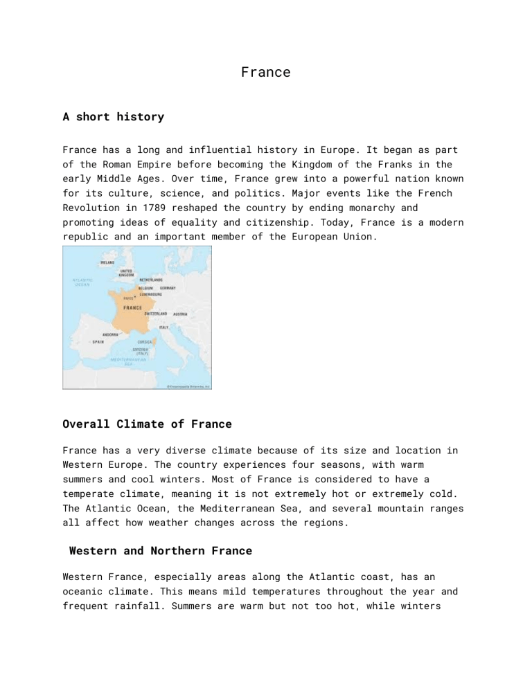 France: History and Climate Overview