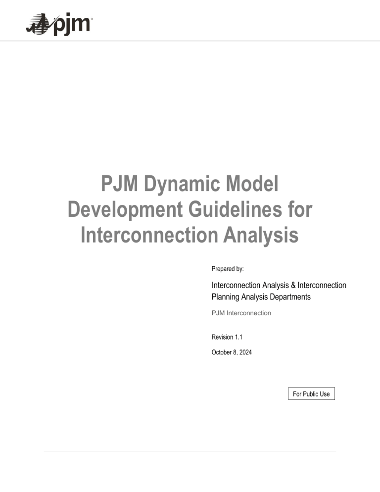 PJM Dynamic Model Development Guidelines for Interconnection Analysis