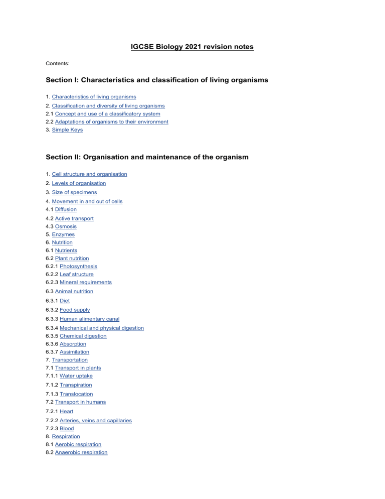 IGCSE Biology 2021 Revision Notes PDF