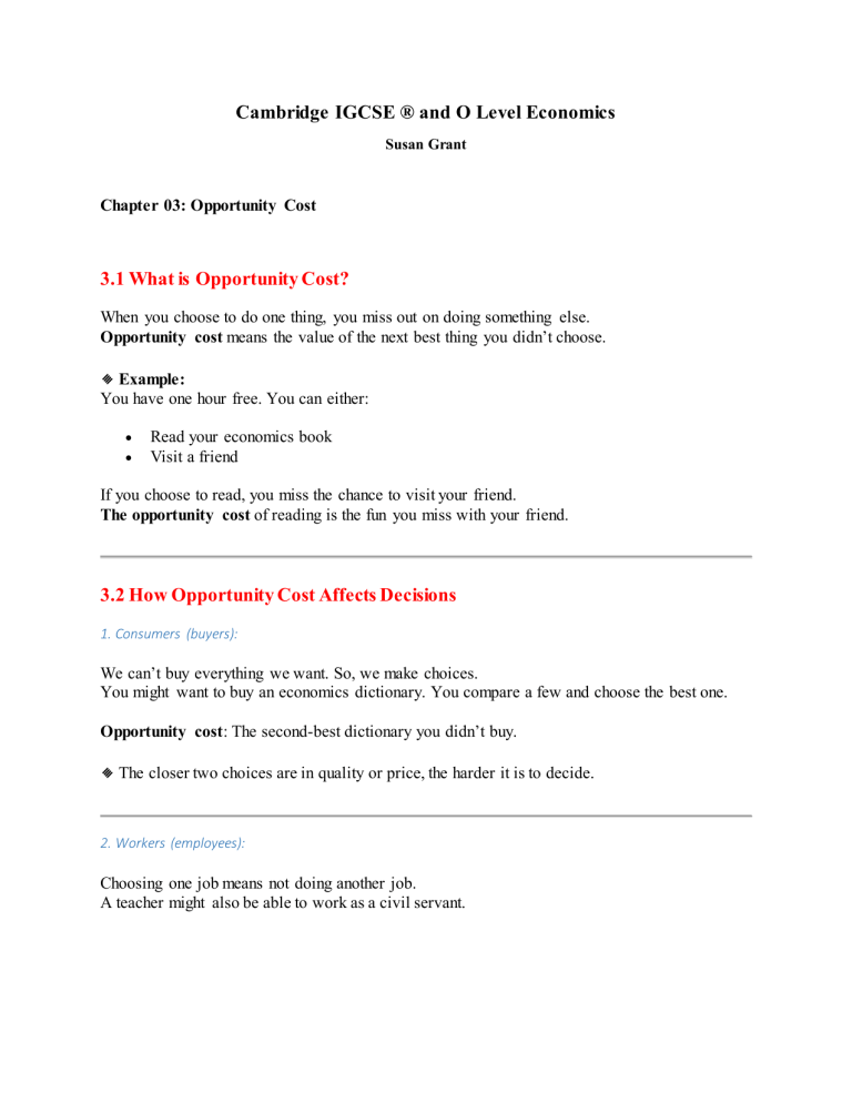 Opportunity Cost: IGCSE Economics Guide