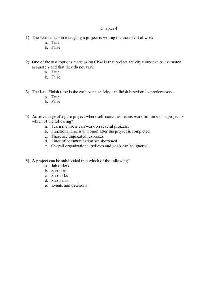 Operations Management Quiz: Project, Quality, Inventory, Facility Location
