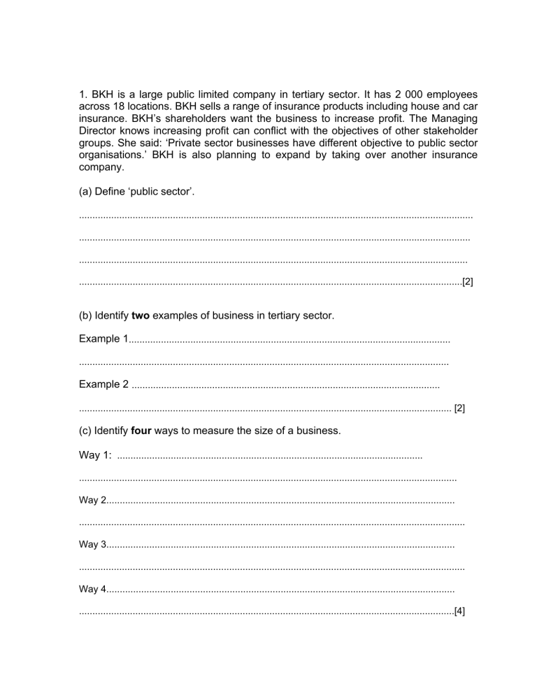 Business Studies Exam Questions: Sectors, Stakeholders, Growth & Motivation