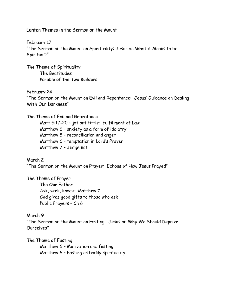 Lenten Themes in the Sermon on the Mount