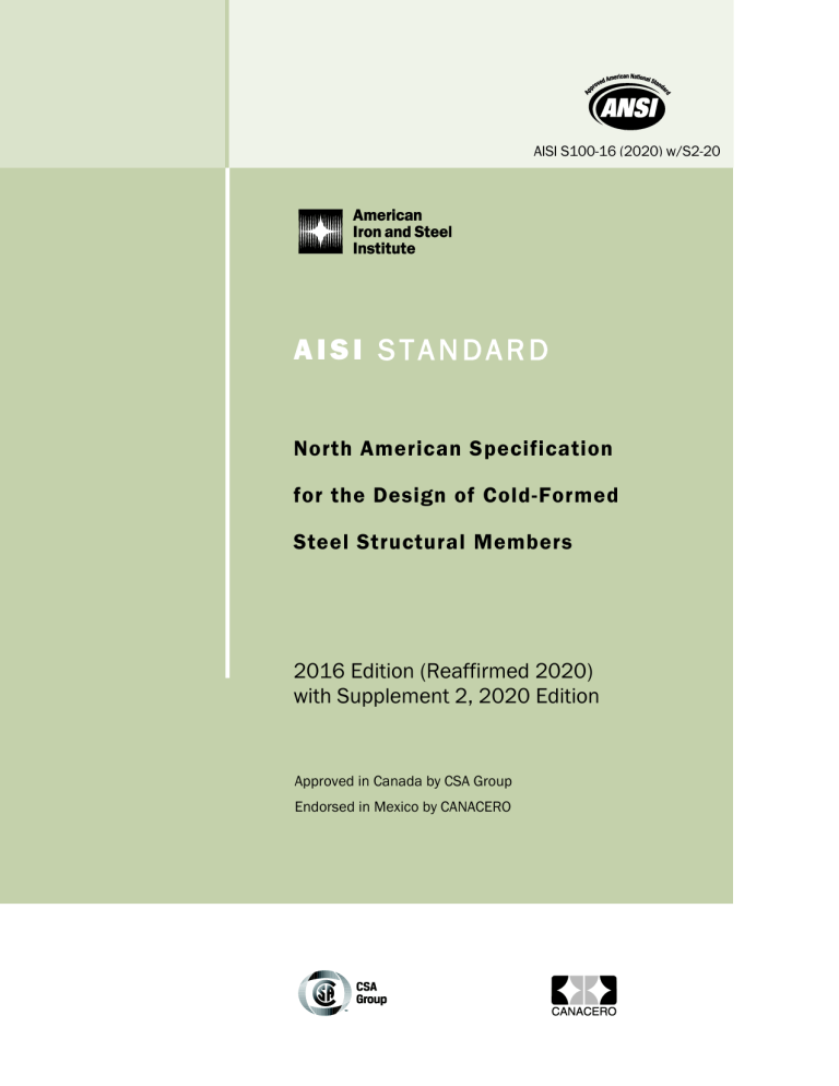 AISI S100-16 (2020) North American Specification for Cold-Formed Steel ...