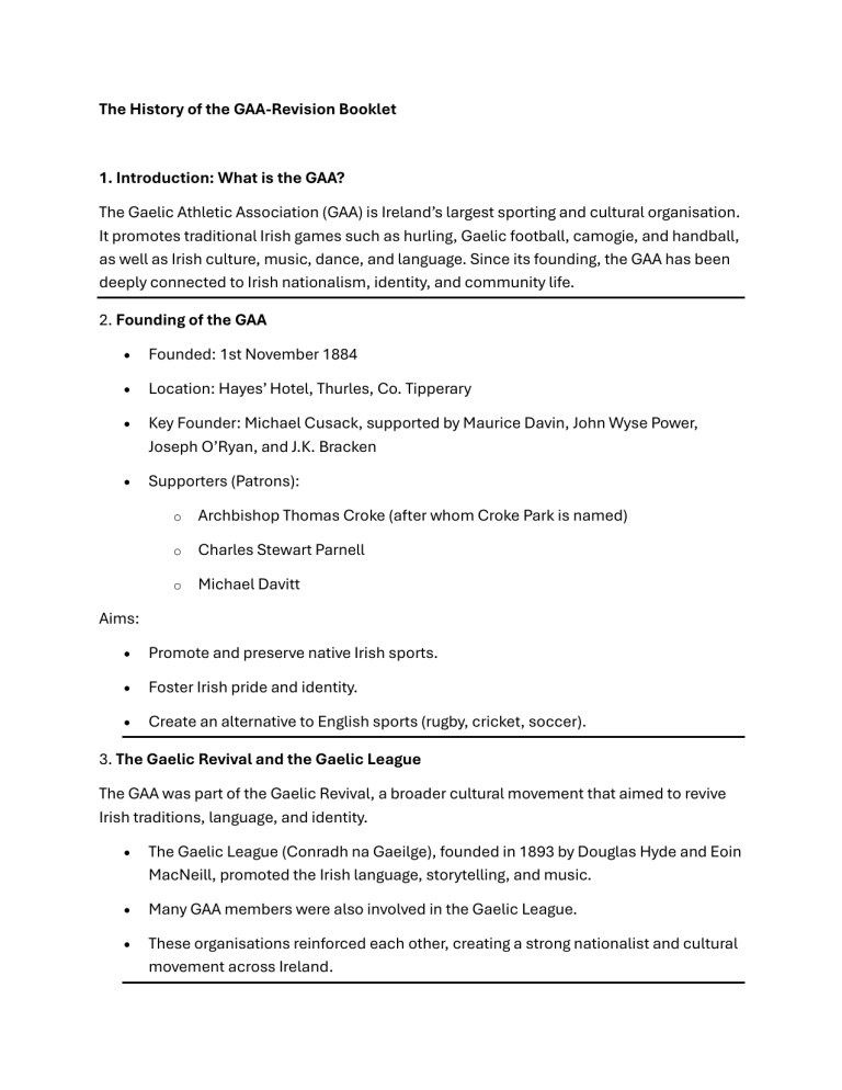 History of the GAA Revision Booklet