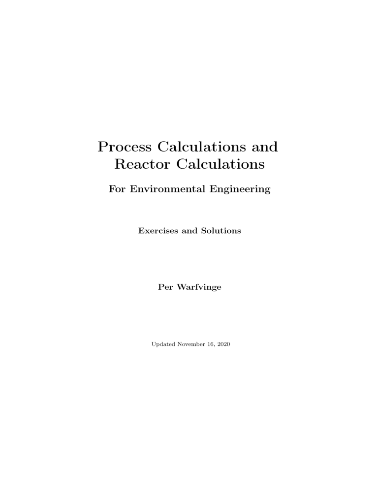 Environmental Engineering: Process & Reactor Calculations Exercises