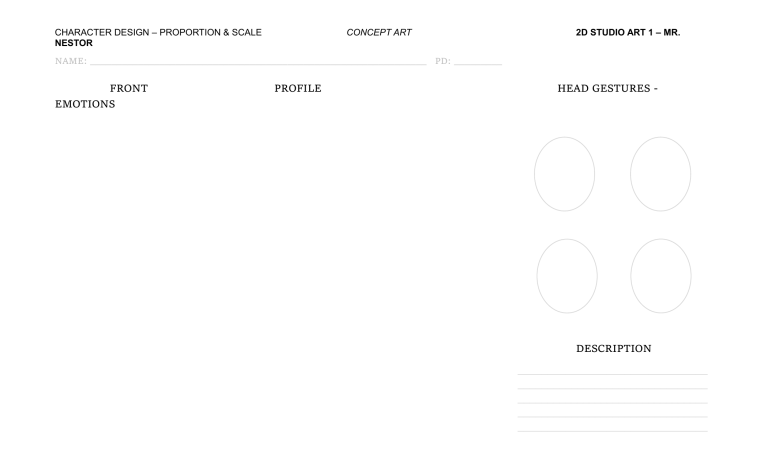 Character Design Worksheet: Proportion, Scale & Head Gestures