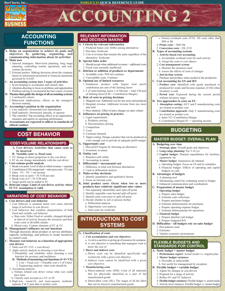 Accounting 2: Cost Behavior, Budgeting & Decision Making Guide