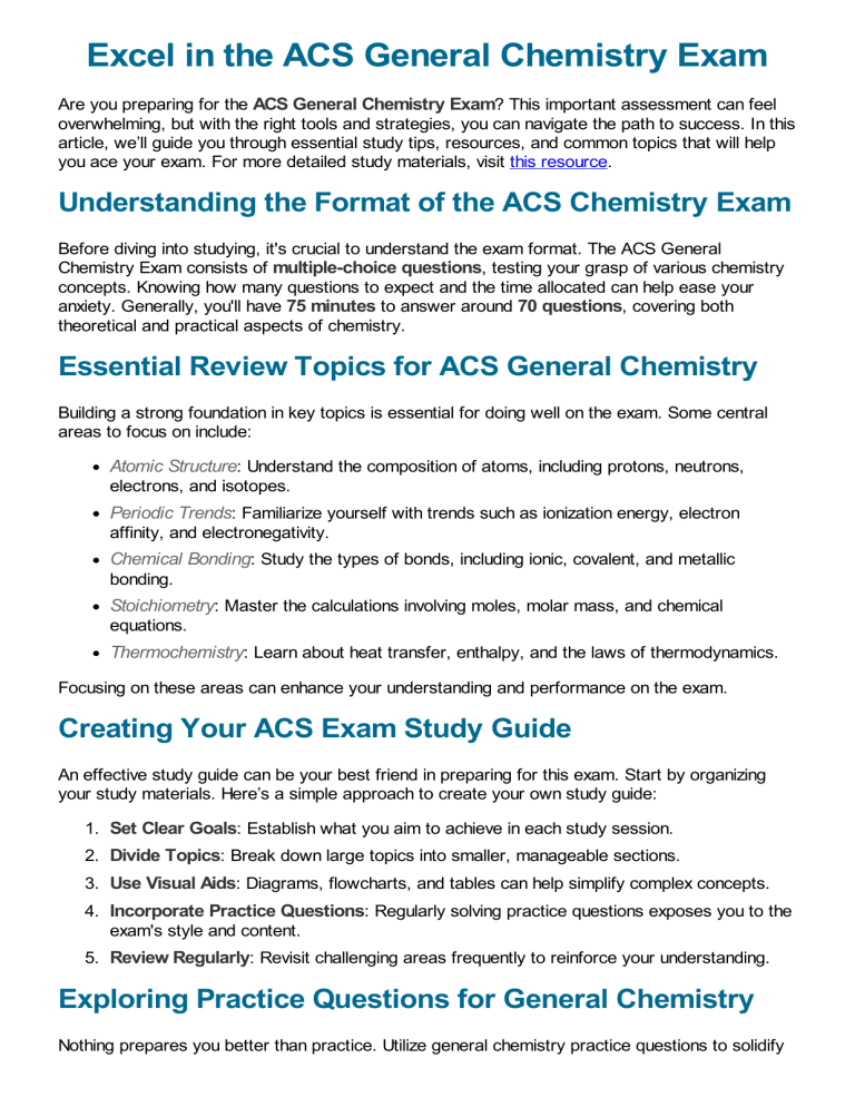 Excel in the ACS General Chemistry Exam: Study Guide & Tips