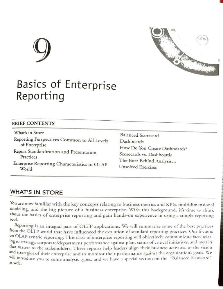 Basics of Enterprise Reporting: OLAP, Dashboards & Scorecards