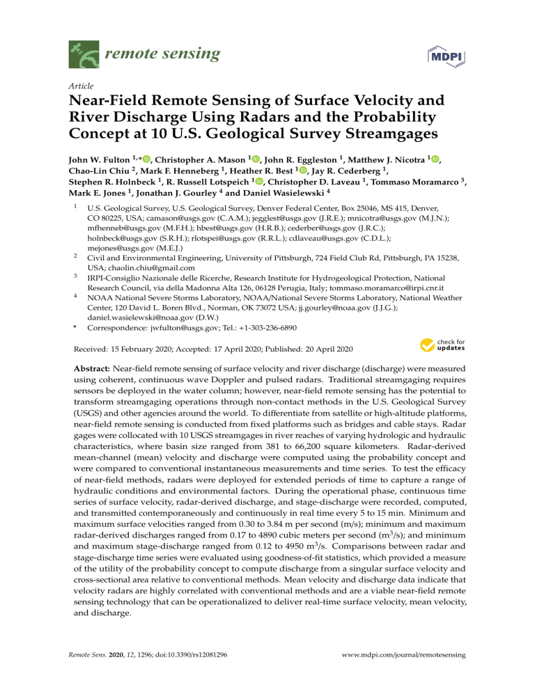 Near-Field Remote Sensing of River Discharge Using Radars at USGS ...